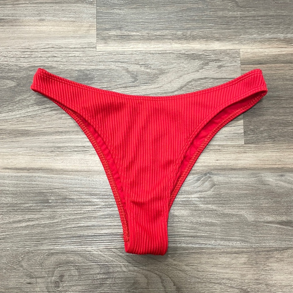 Hollister Red Ribbed Cheeky High Leg Bikini Bottoms Gem